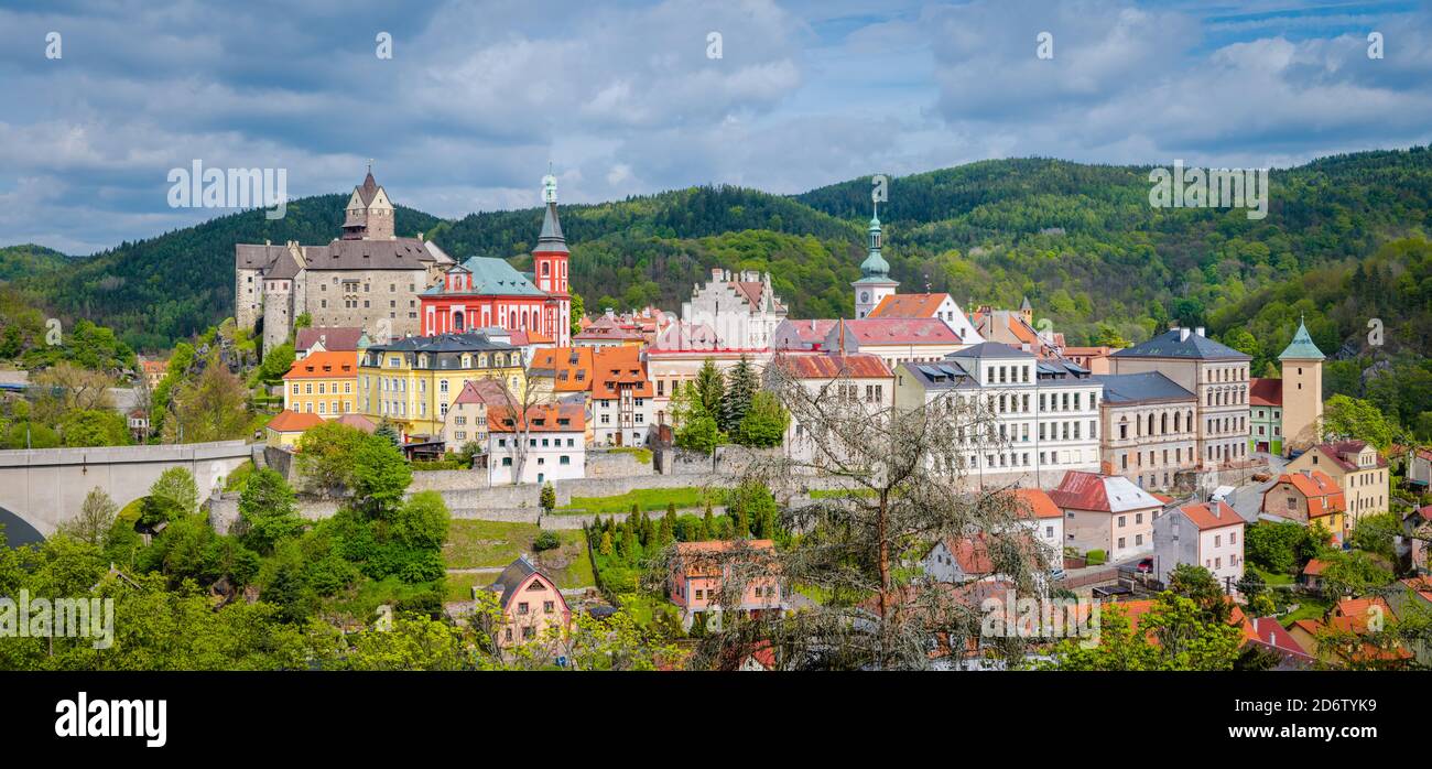 Aerial panoramic view of medieval Loket town with Loket Castle Hrad ...