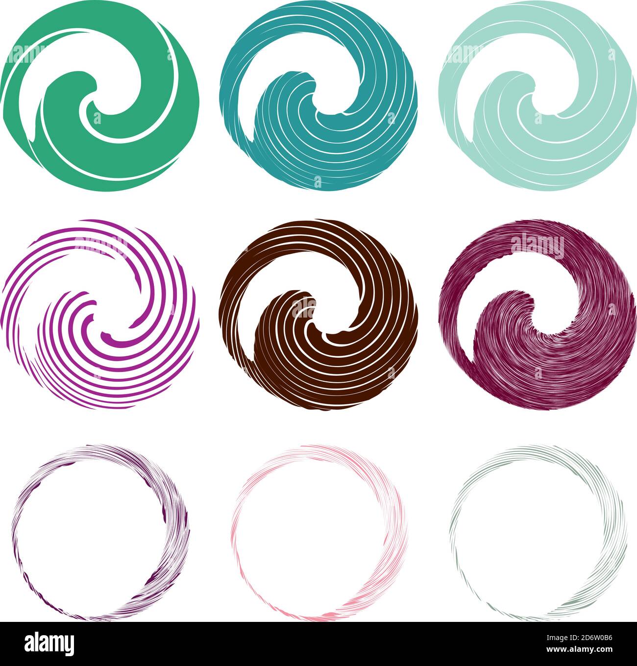 Circular Spiral, swirl, twirl design element. Concentric, radial and ...