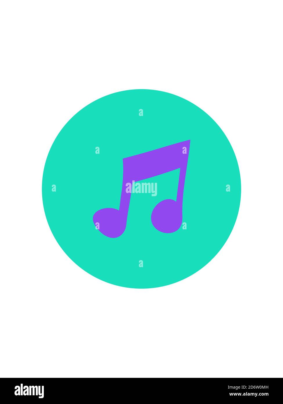 Music isolated icon. Musical note inside a circle. Violet and turquoise ...
