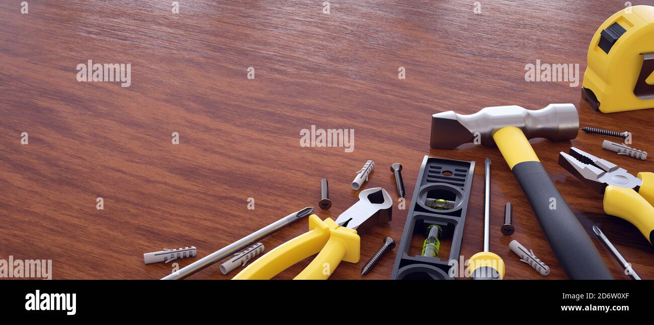 DIY tools set. Wood & Yellow color Stock Photo - Alamy
