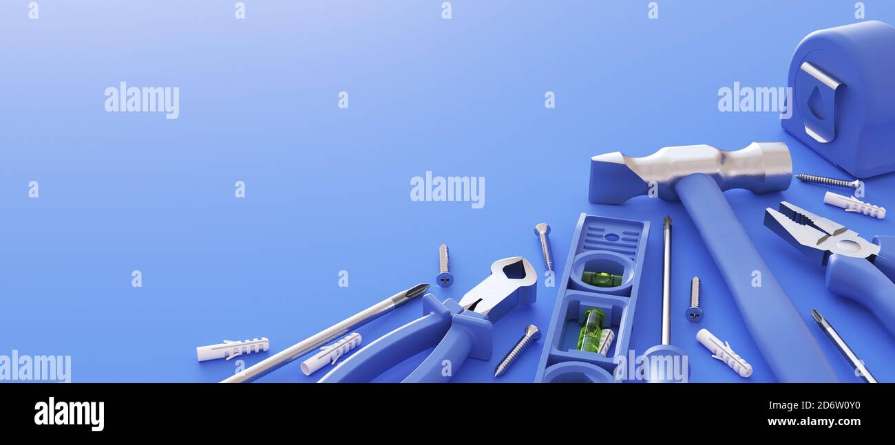 DIY tools set. Blue color Stock Photo - Alamy