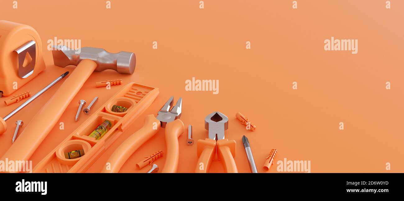 DIY tools set. Orange color Stock Photo - Alamy