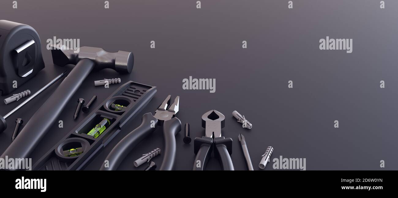 DIY tools set. Black color Stock Photo - Alamy