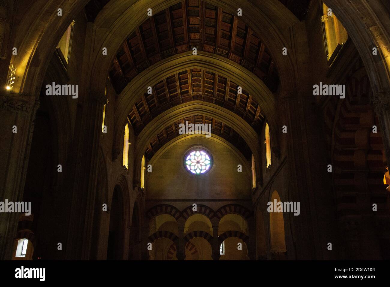 Catholic nave with round stained glass window inside mosque Stock Photo ...