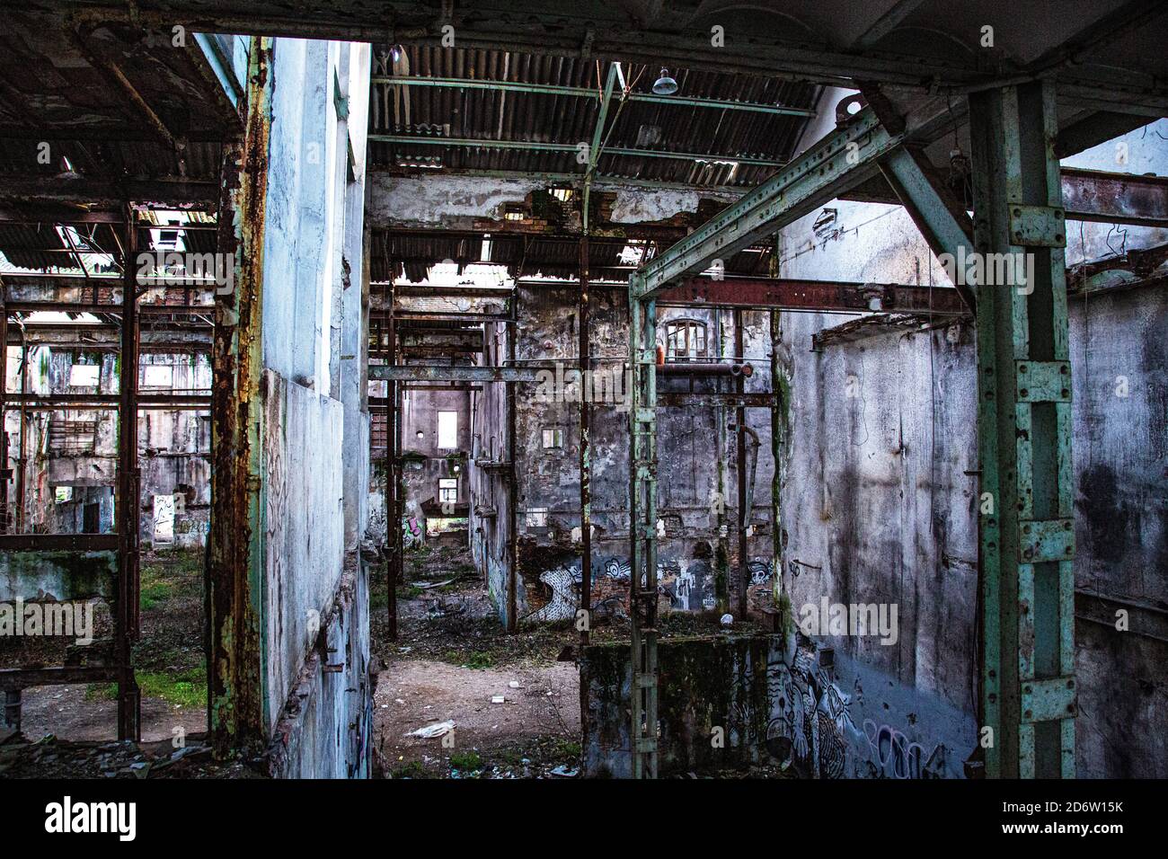 Multi-level metal structure interior of abandoned factory Stock Photo ...