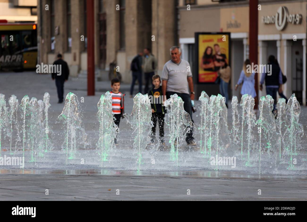 Jumping jets water feature in the Main Square at Maribor in Slovenia ... Jumping jets water feature in the Main Square at Maribor in Slovenia ...