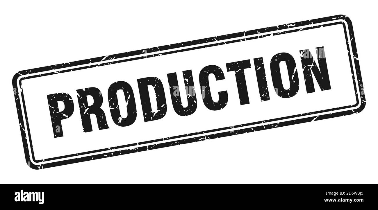 production stamp. square grunge sign isolated on white background Stock ...
