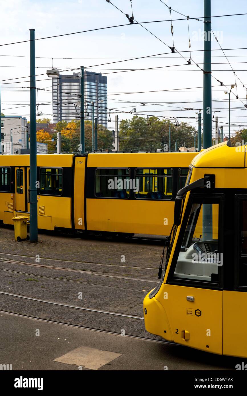 Bus and tram depot of the Ruhrbahn, local transport company, in Essen ...