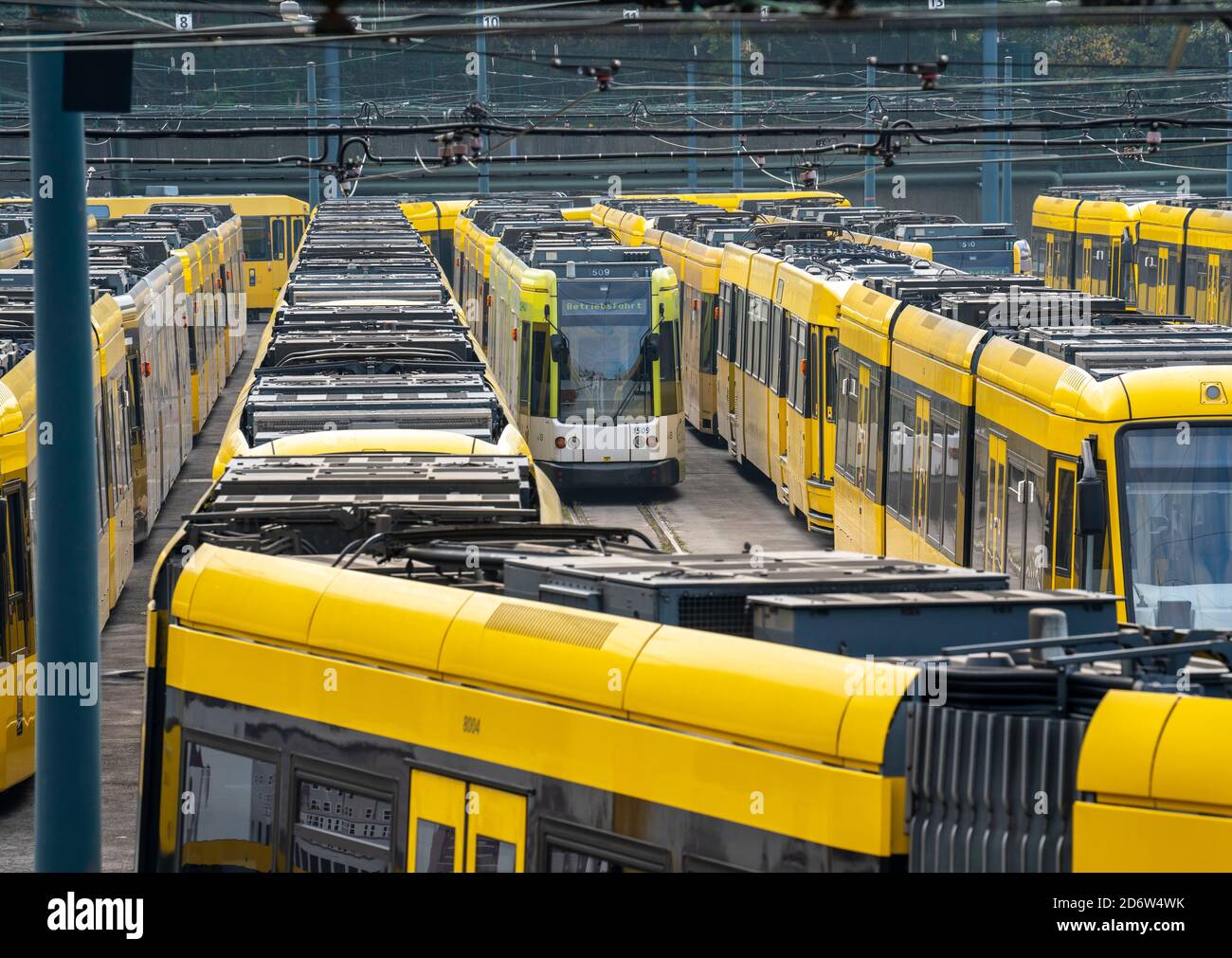 Bus and tram depot of the Ruhrbahn, local transport company, in Essen ...