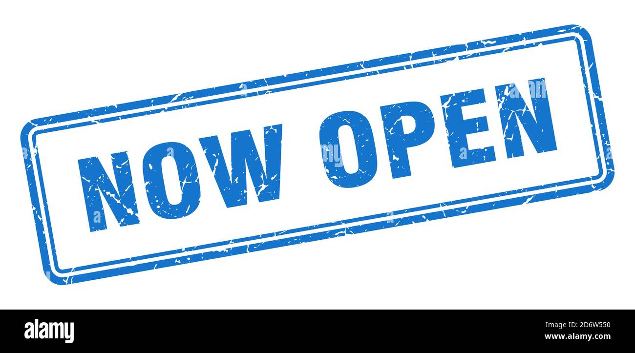 now open stamp. square grunge sign isolated on white background Stock ...