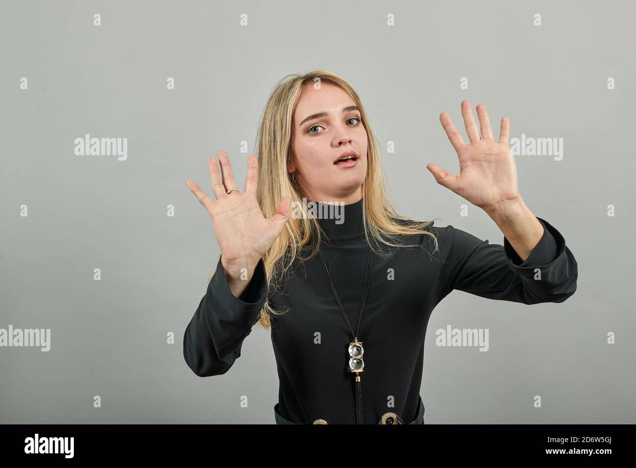 Palm arm raised air angry look straight you will not pass through ...