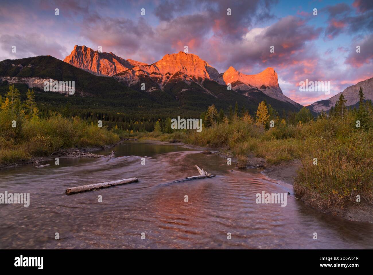 Mount Lawrence Grassi and Ha Ling Peak at sunrise with alpenglow ...