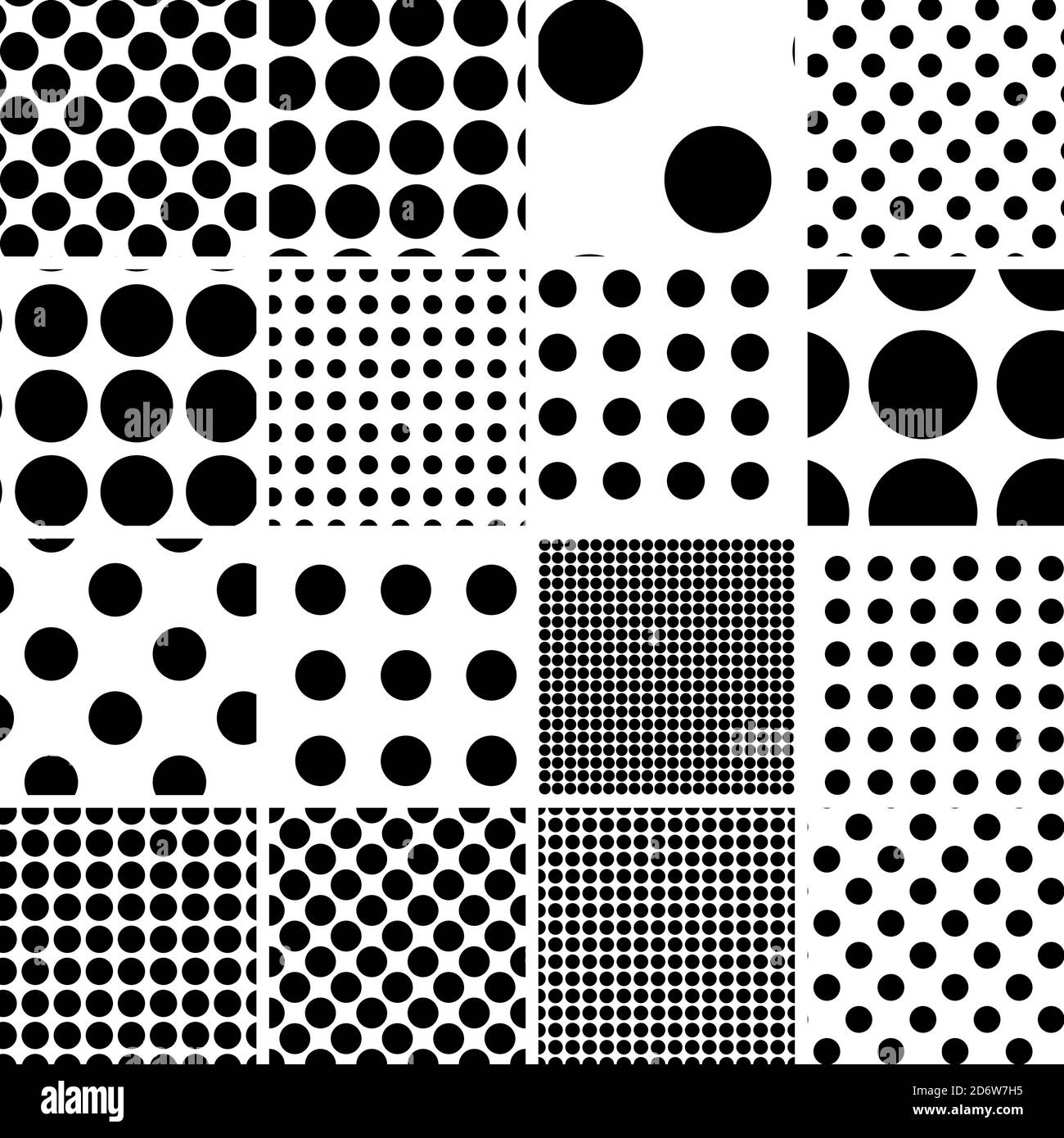 Black and white seamless circles, dots, speckles pattern set ...