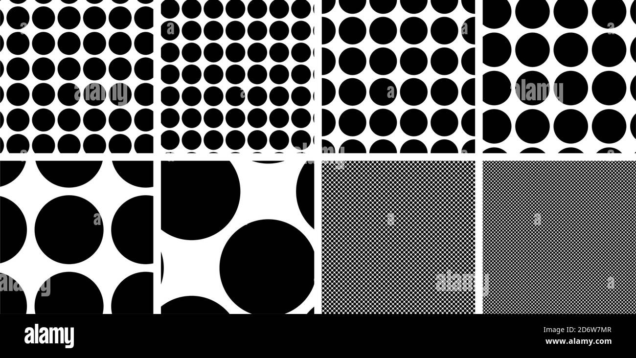 Black and white seamless circles, dots, speckles pattern set ...