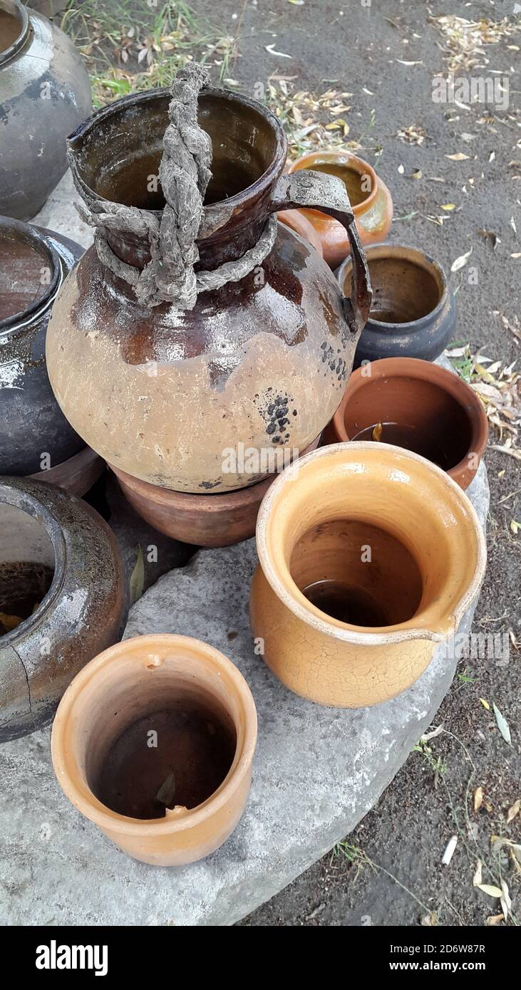 Clay pots. Old pots. Ancient Clay Pots. Vintage photo Stock Photo - Alamy