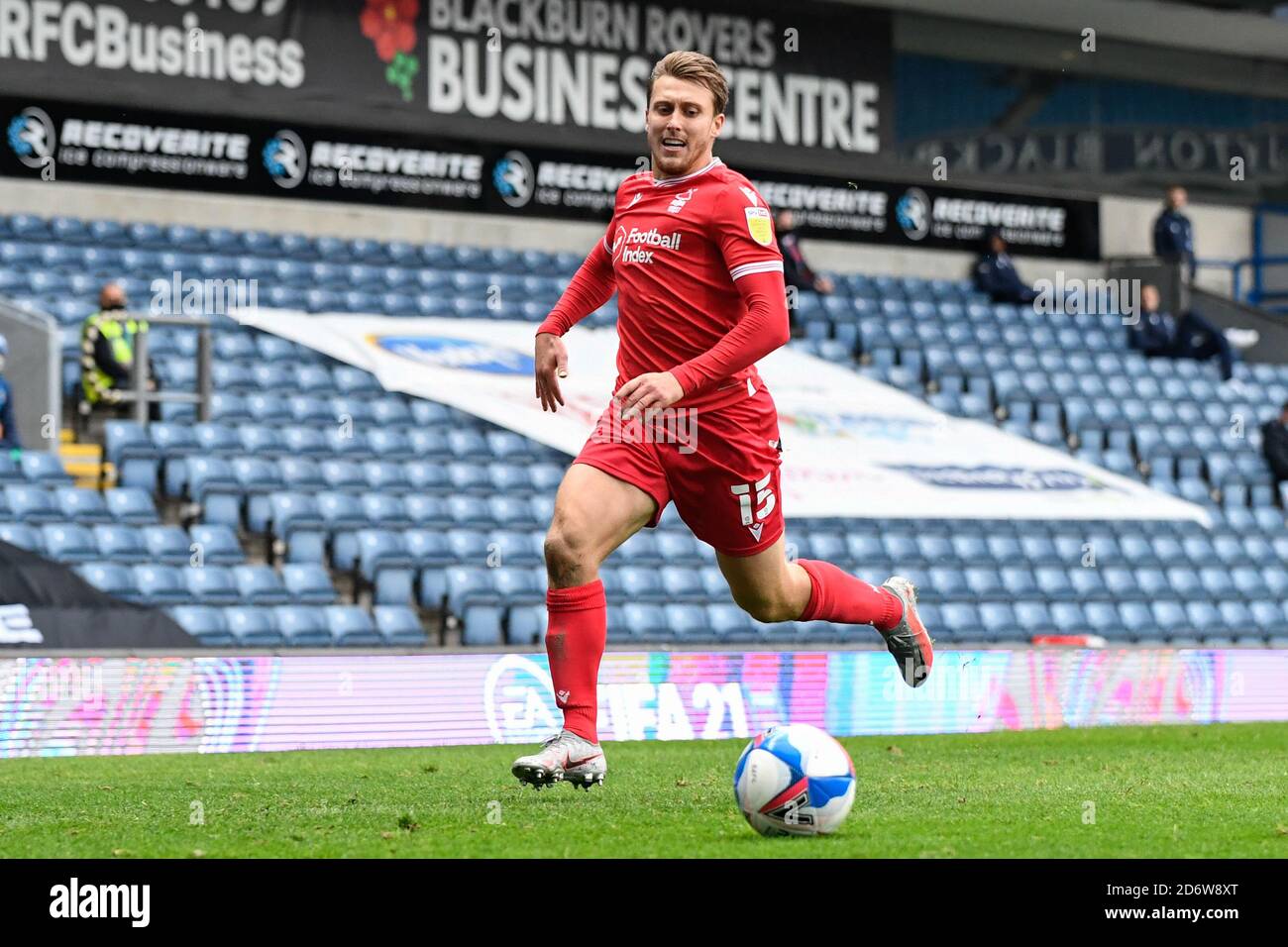 Luke Freeman (15) of Nottingham Forest runs down the wing with the ball ...