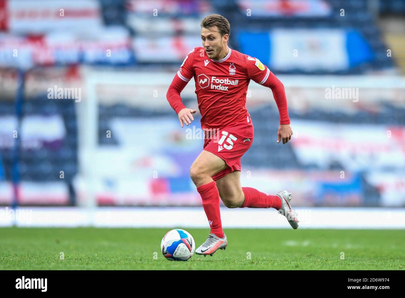 Luke Freeman (15) of Nottingham Forest runs forward with the ball Stock ...