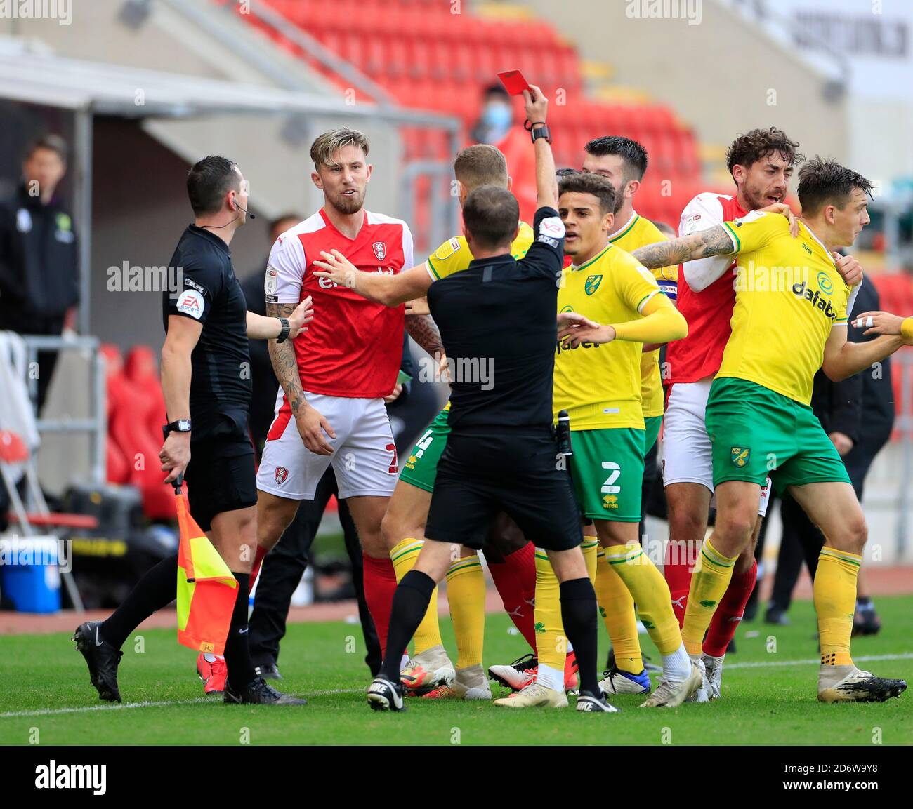 Angus MacDonald is sent off for an ugly challenge Stock Photo - Alamy