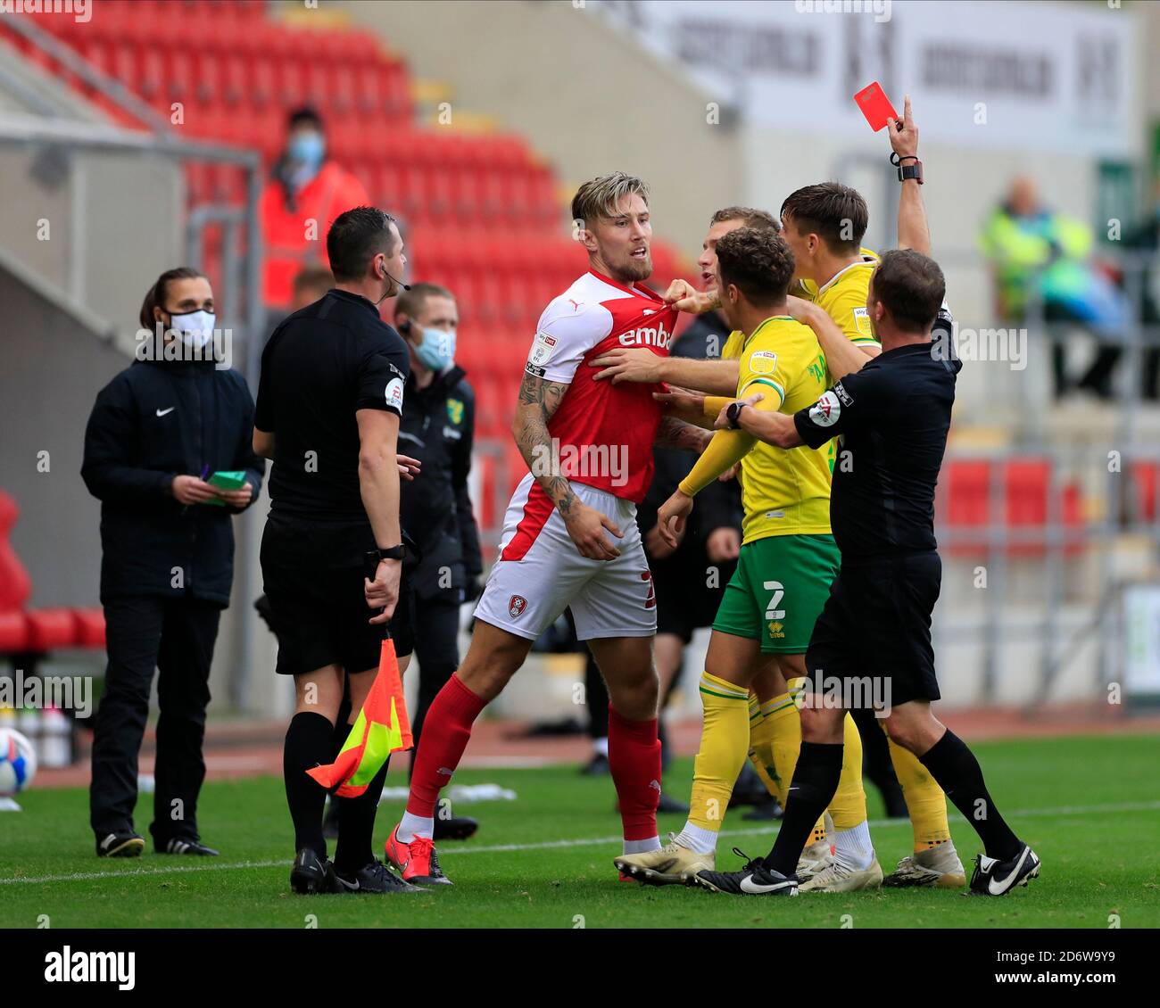 Angus MacDonald is sent off for an ugly challenge Stock Photo - Alamy