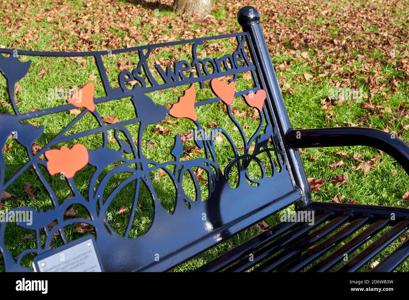 Commemorative bench for lost soldiers, Pentyrch, South Wales Stock ...