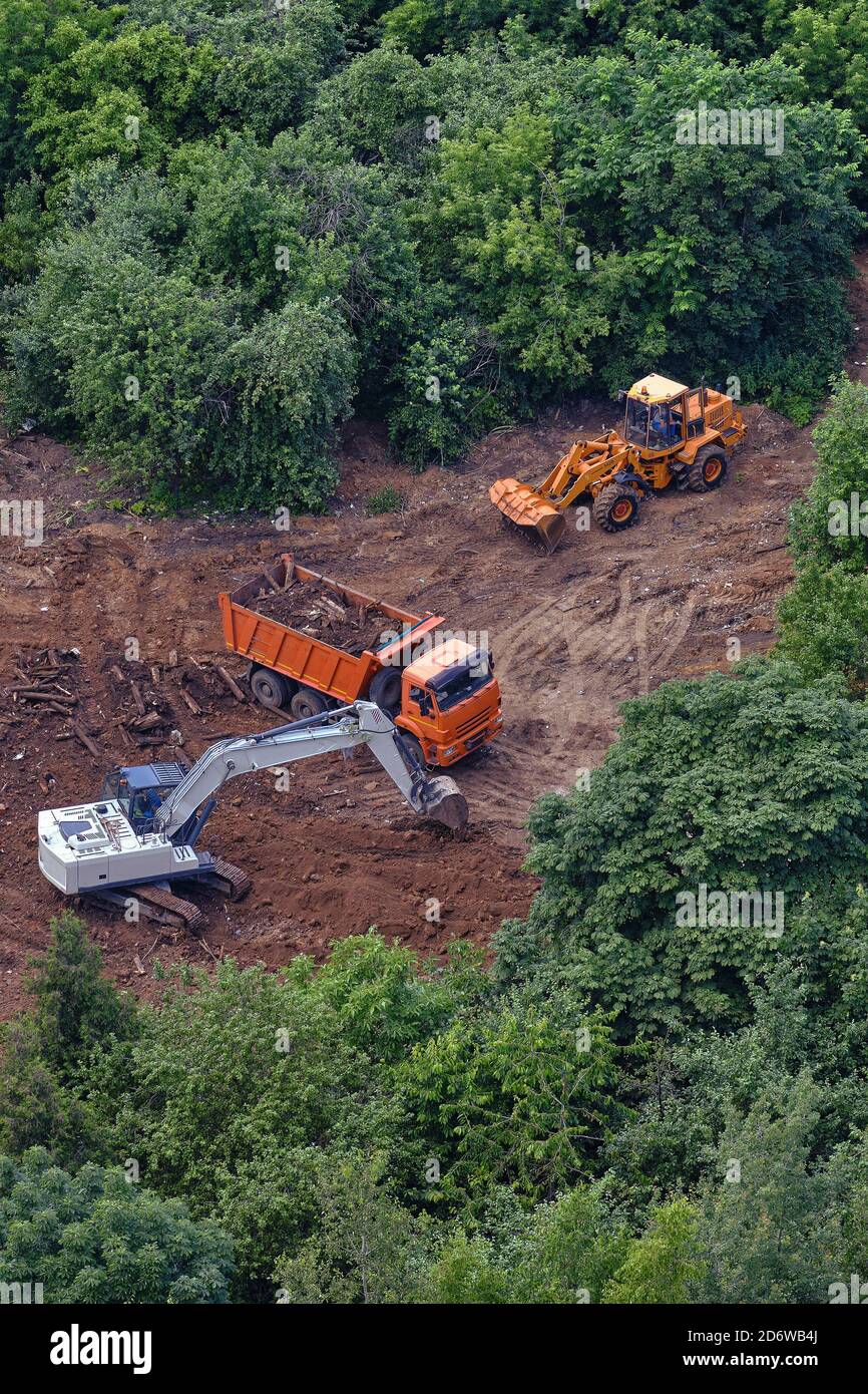 Start of construction in a green forest, top view Stock Photo - Alamy