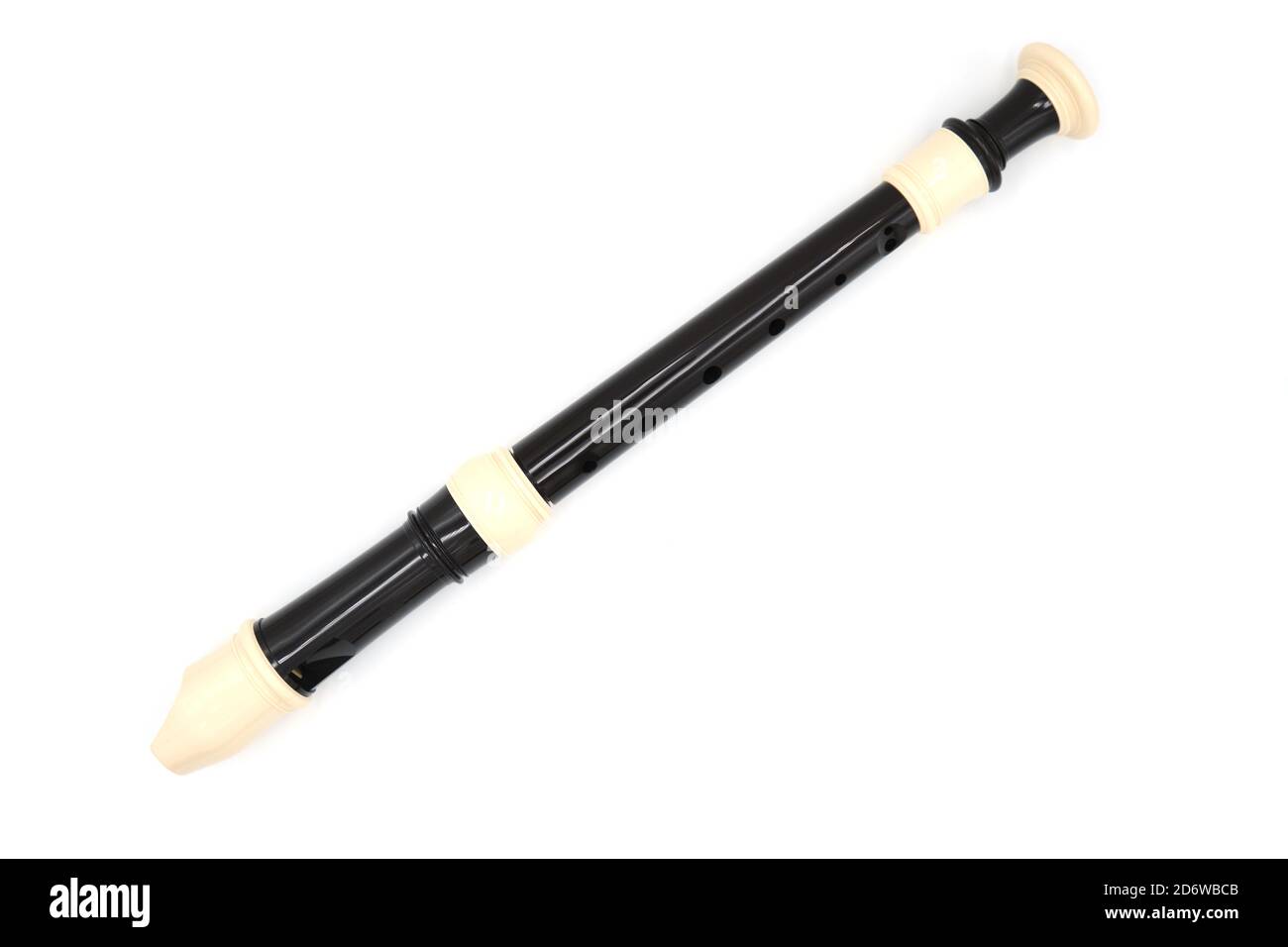 Black flute recorder on a white isolated background, top view Stock ...