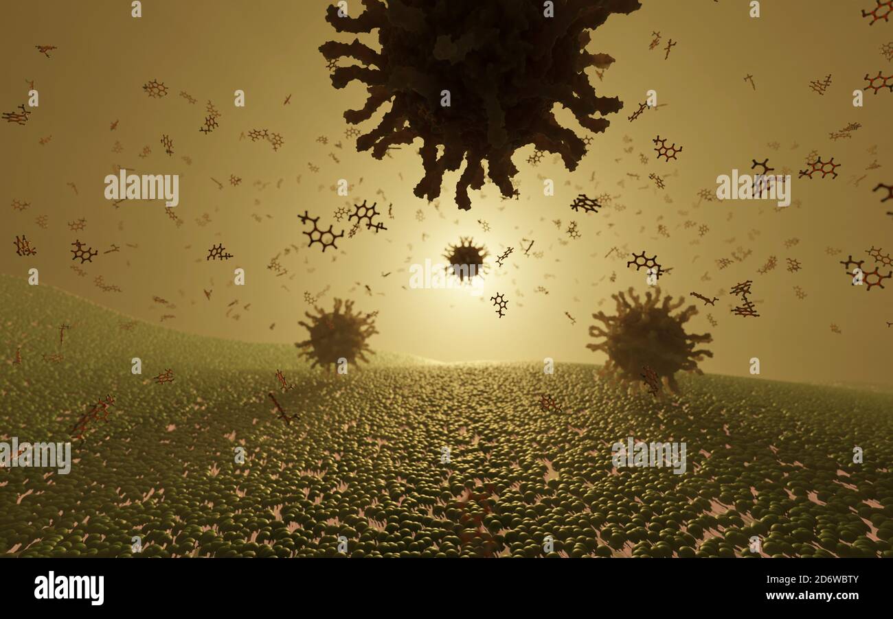 Poliovirus with receptors (spikes). An infectious disease causing polio ...