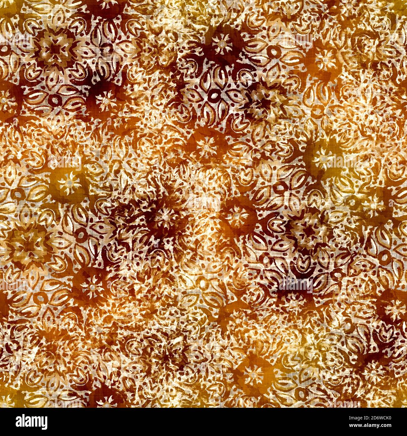 Seamless modern sepia brown blockprint collage print. Grunge watercolor ...