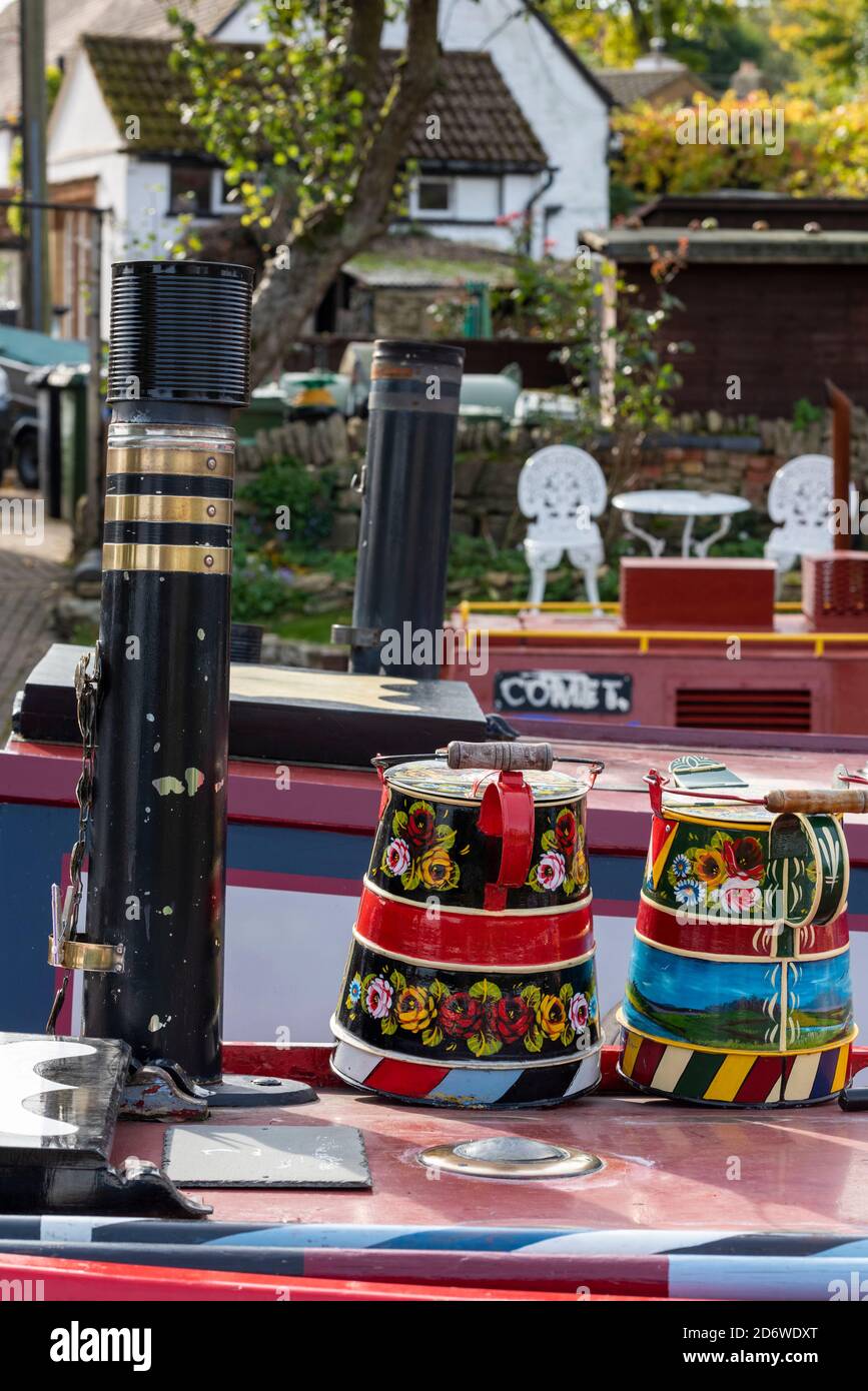 roses and castles painted on traditional canal bargeware watering cans ...
