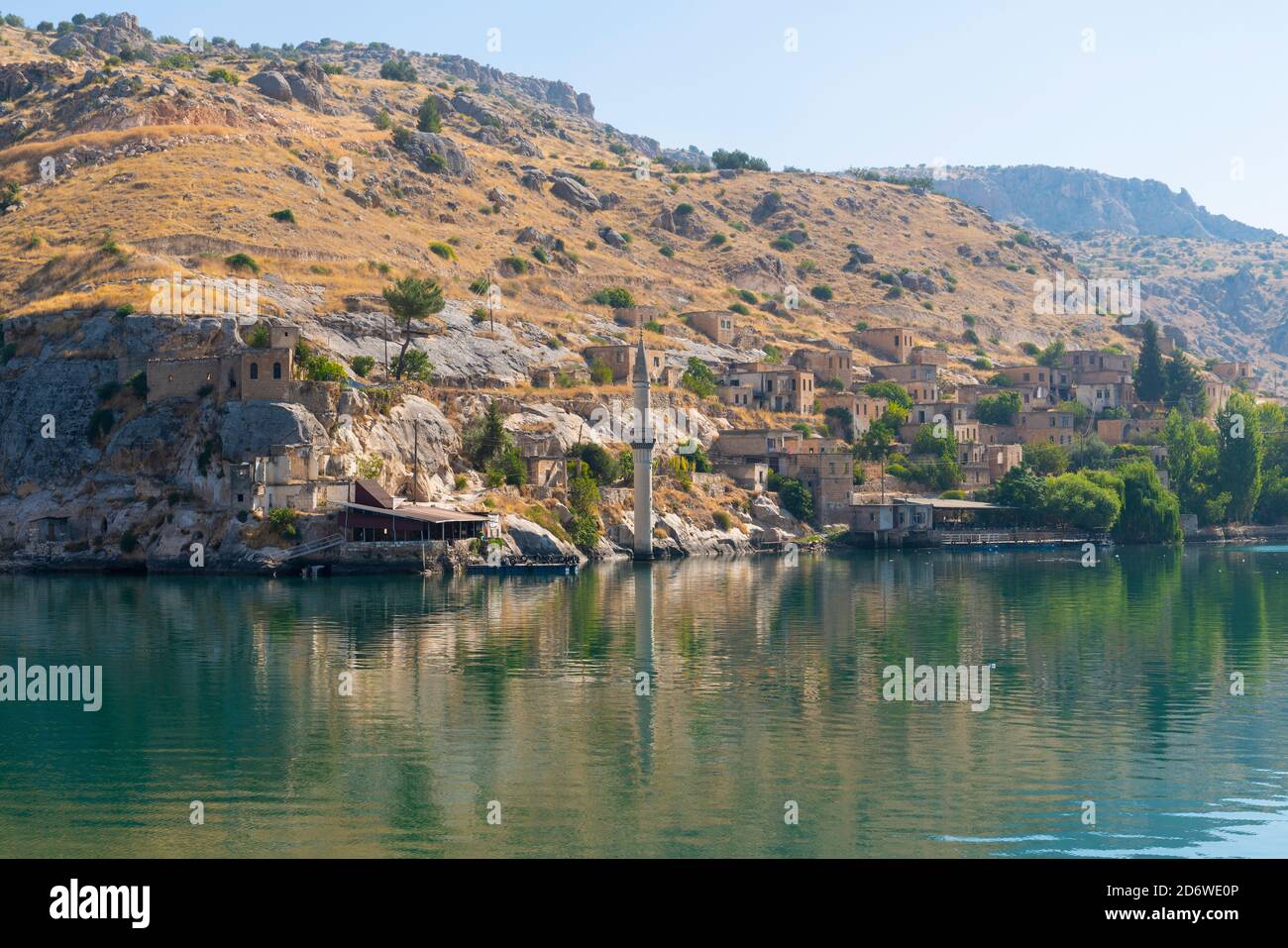 Savasan Koyu with sunken mosque in Halfeti, Sanliurfa Province of ...