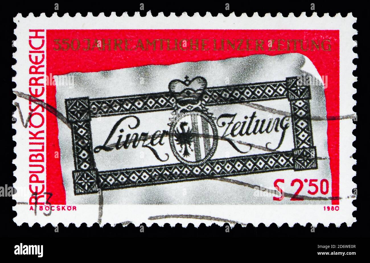 MOSCOW, RUSSIA - MAY 13, 2018: A stamp printed in Austria shows Front ...