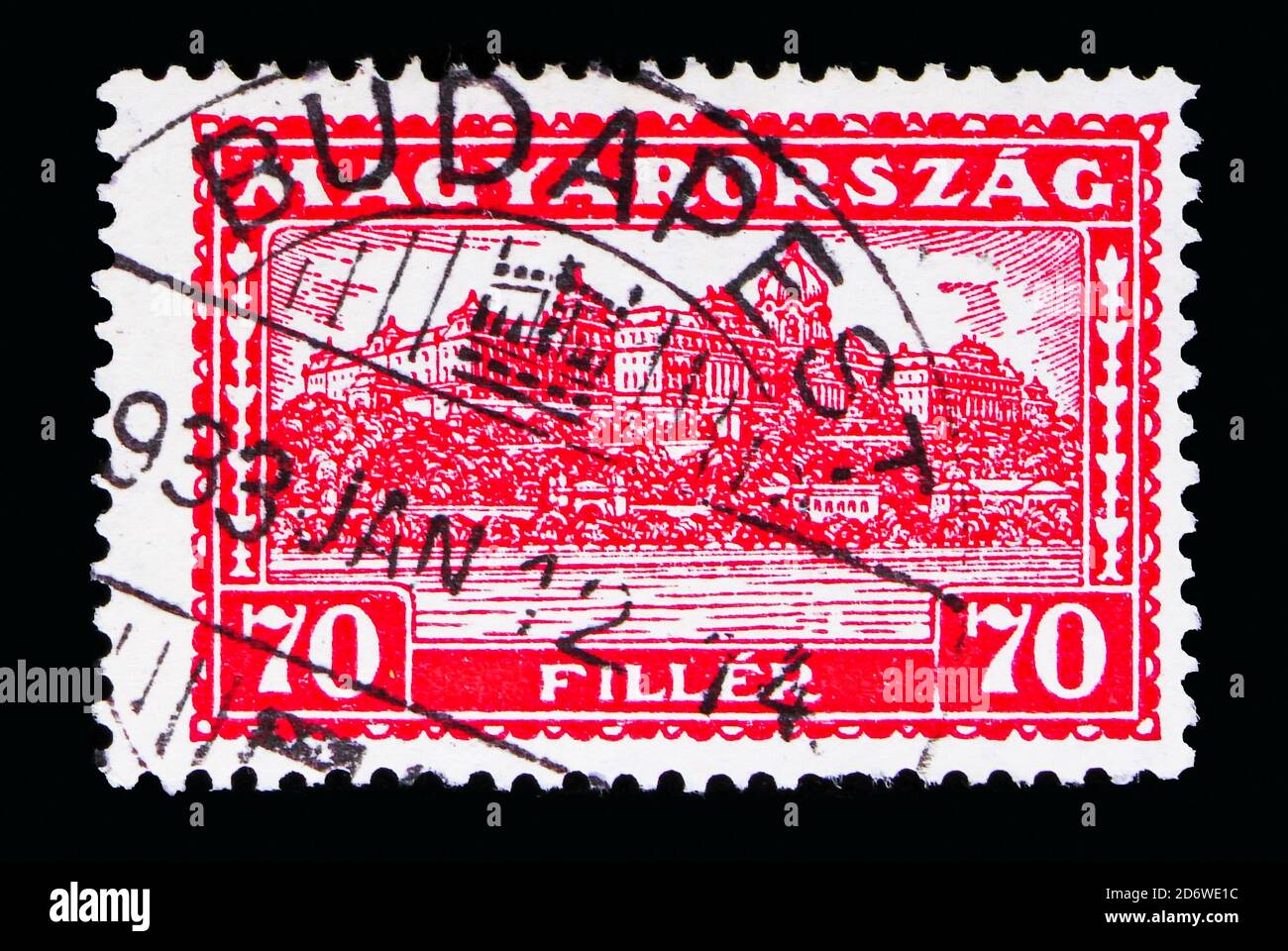 MOSCOW, RUSSIA - MAY 13, 2018: A stamp printed in Hungary shows Palace ...