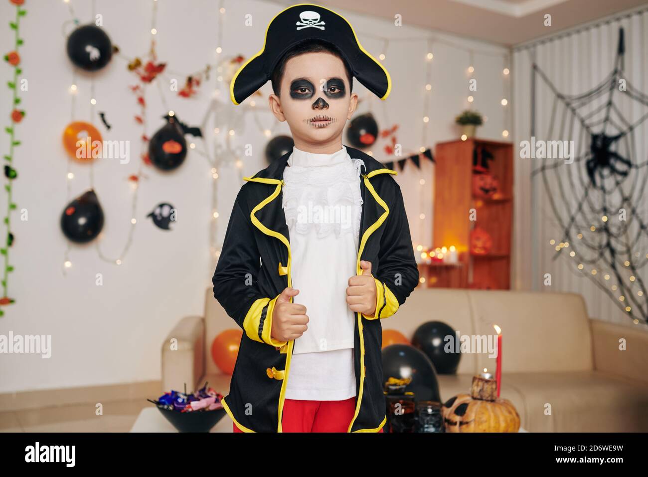 Boy in pirate skeleton costume Stock Photo - Alamy