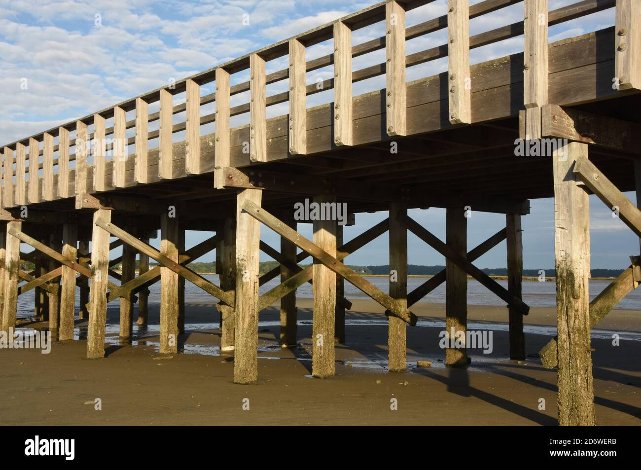 Looking at a wooden bridge over a bay in Duxbury Stock Photo - Alamy