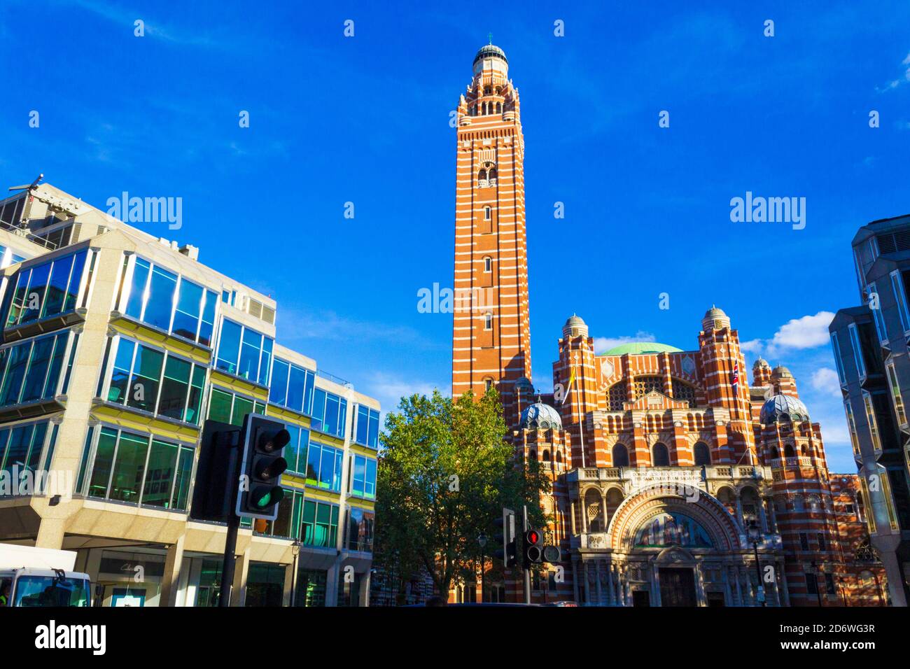 Westminster Cathedral building at Victoria Street-red-and-white striped ...