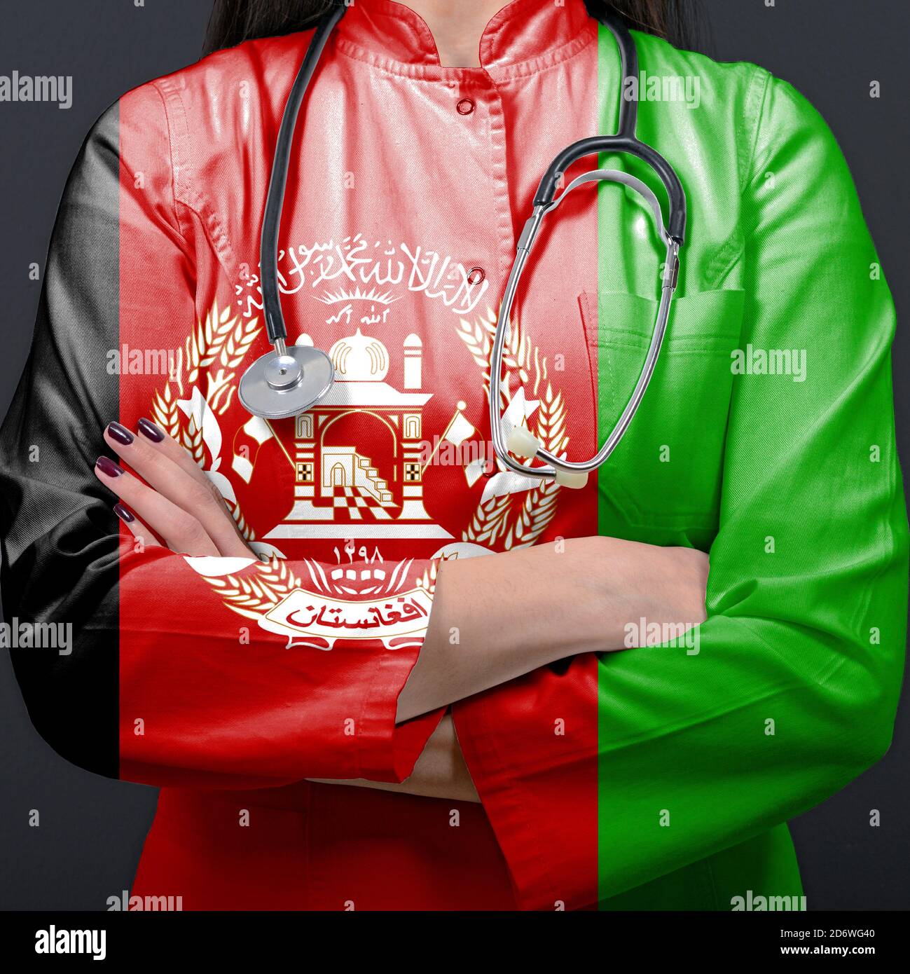 Doctor representing healthcare system with National flag of Afghanistan ...