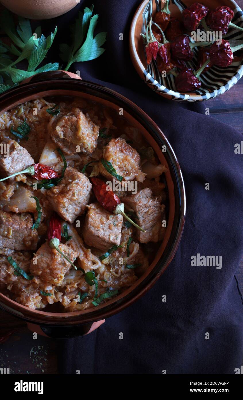 Meat stew with cabbage. View from above Stock Photo - Alamy