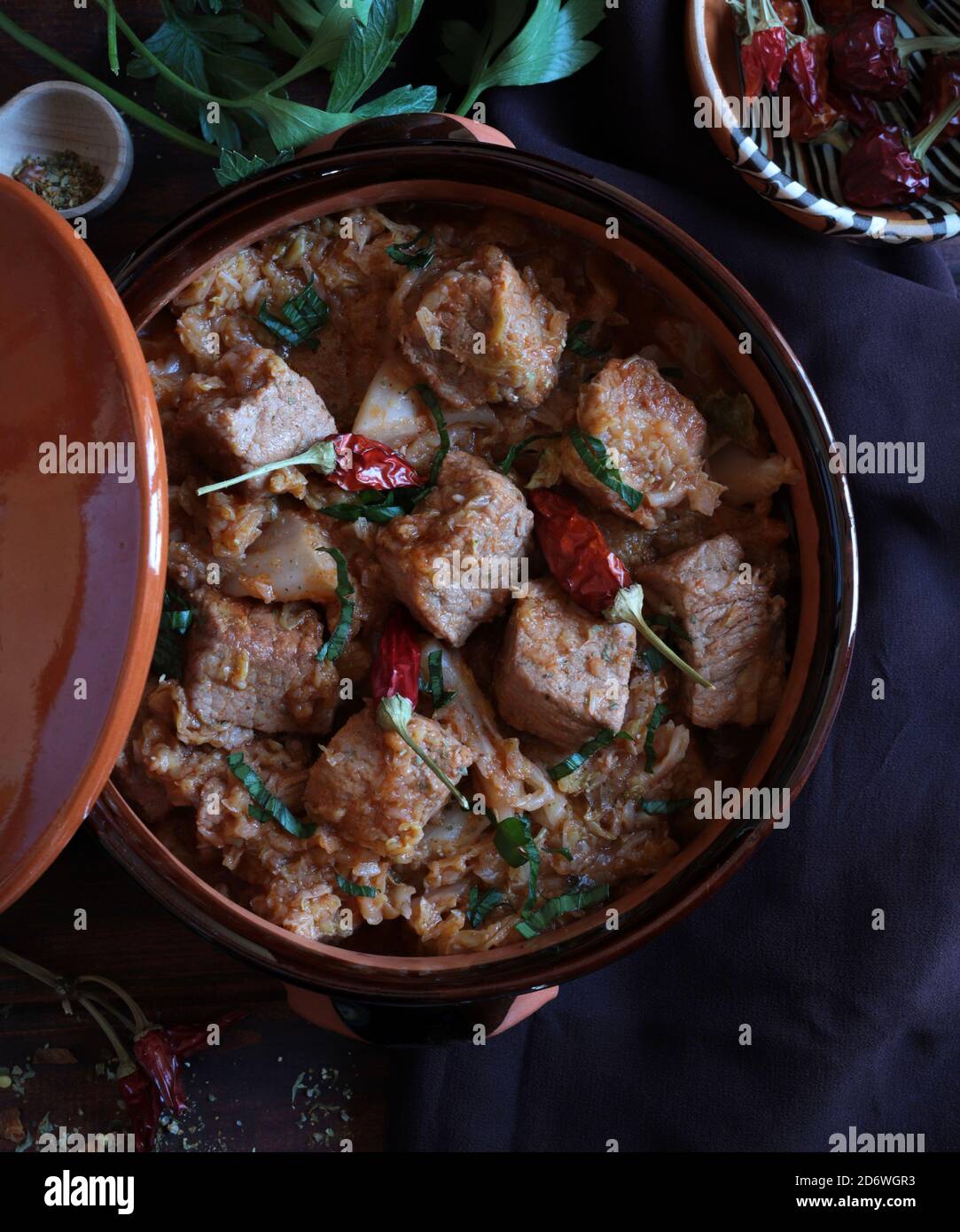 Homemade meat stew with cabbage. View from above Stock Photo - Alamy