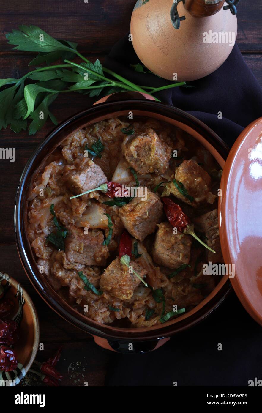 Meat stew with cabbage. View from above Stock Photo - Alamy