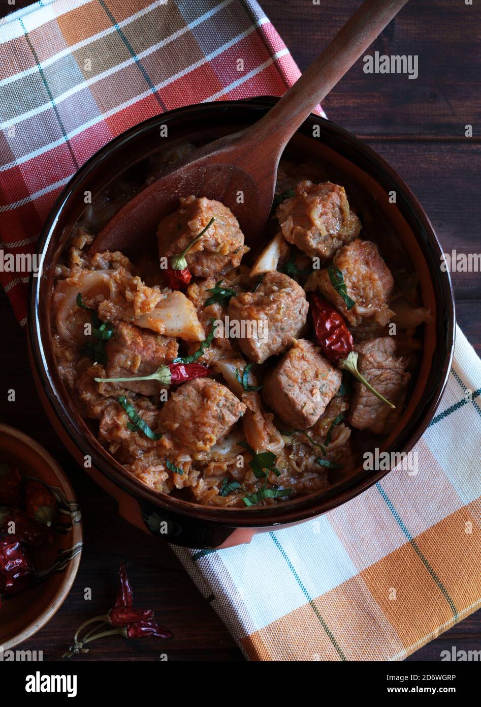 Meat stew with cabbage. View from above Stock Photo - Alamy
