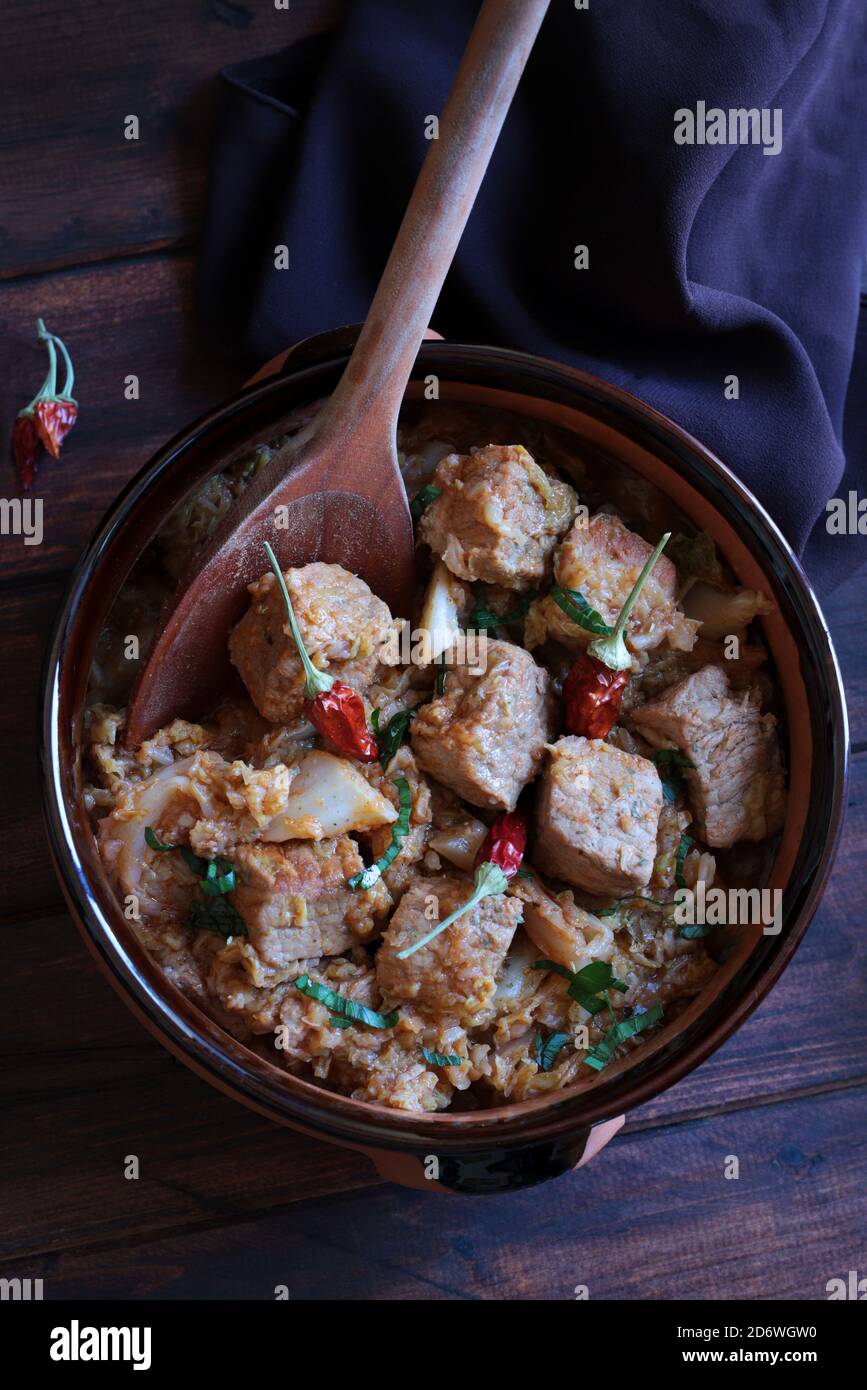Meat stew with cabbage. View from above Stock Photo - Alamy