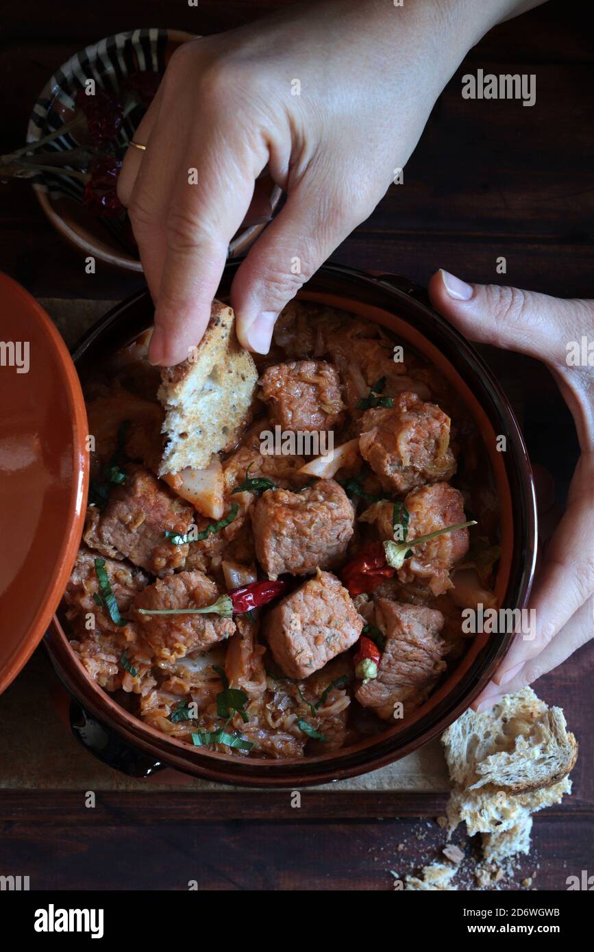 Homemade meat stew with cabbage. View from above Stock Photo - Alamy