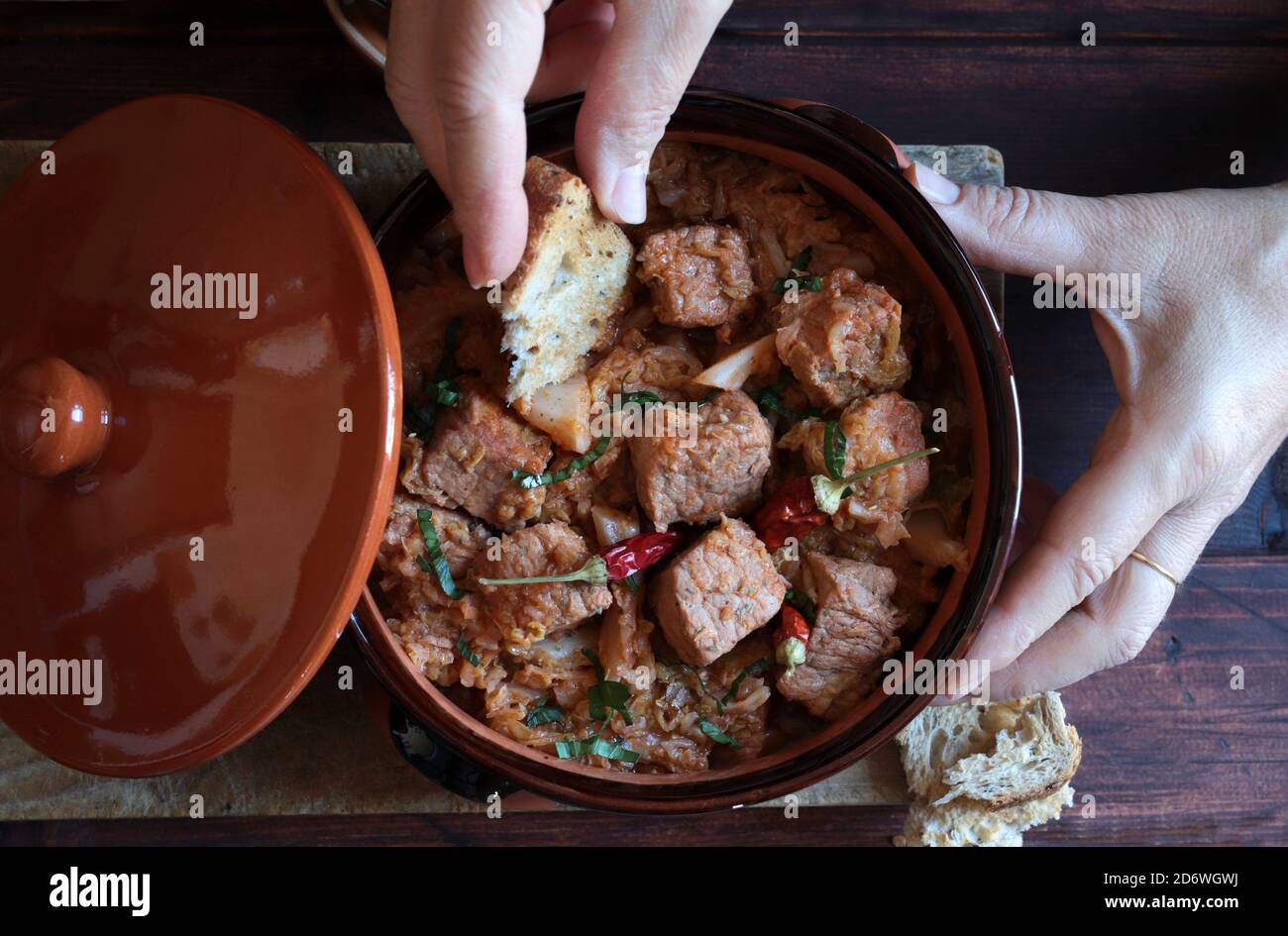Homemade meat stew with cabbage. View from above Stock Photo - Alamy
