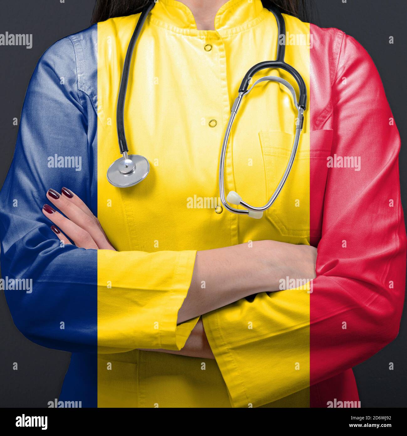Doctor representing healthcare system with National flag of Chad Stock ...