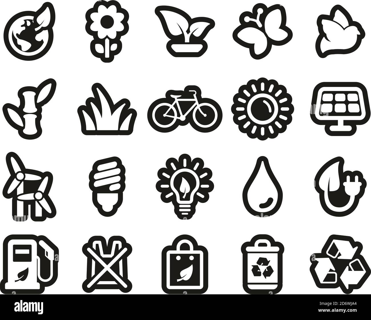 Ecology Or Eco Friendly Icons White On Black Sticker Set Big Stock ...
