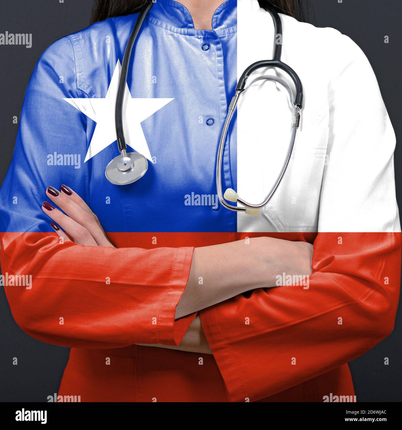 Doctor representing healthcare system with National flag of Chile Stock ...