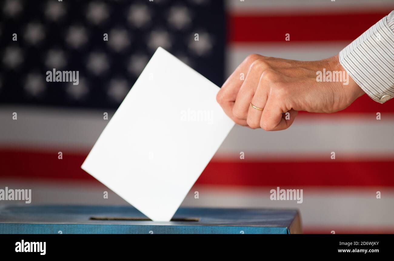 elections in the US - voting ballot and American flag Stock Photo - Alamy