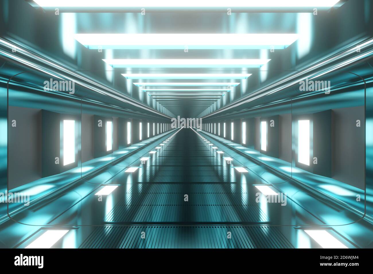 3D Illustration of a Spaceship interior, corridor, gangway or space ...
