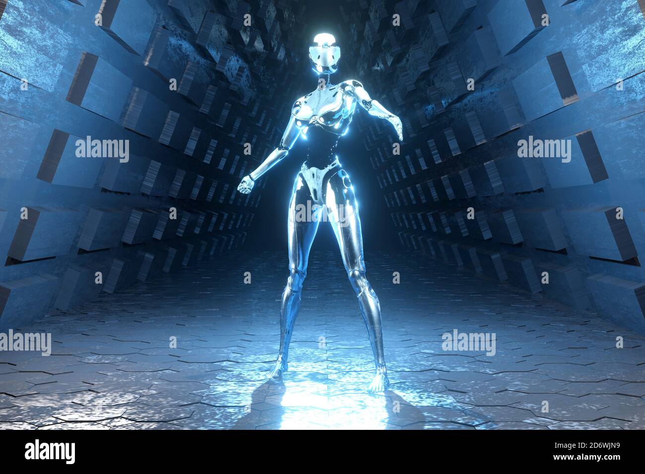 3D Illustration of a Cyborg in a scifi environment Stock Photo - Alamy
