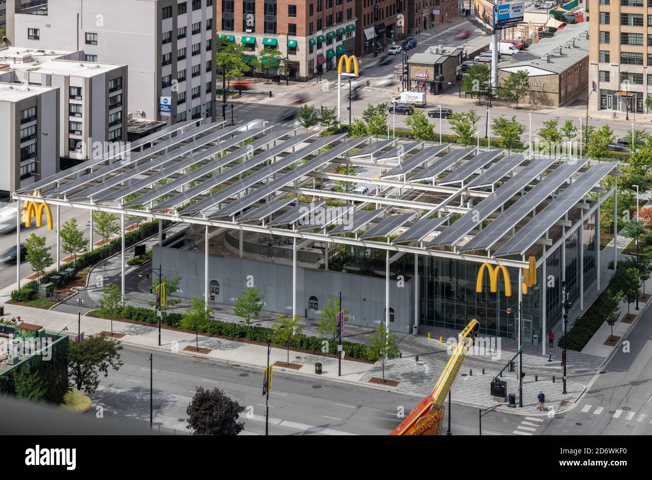Aerial exterior of the Flagship McDonalds in the River North ...